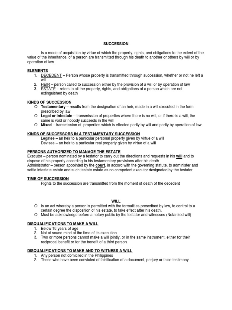 Basic Concepts of Succession and WIll PDF | PDF | Will And Testament ...