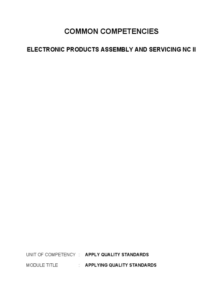 Common Competencies: Electronic Products Assembly and Servicing NC Ii | PDF