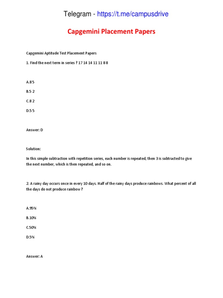 Capgemini Placement Papers: Telegram | PDF | Interest | Investor