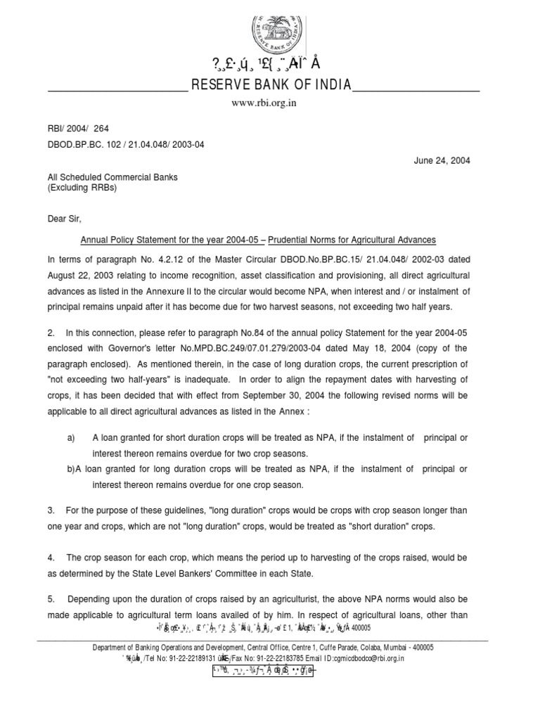 RBI Prudential Norms For Agricultural Advances | PDF | Agricultural Machinery | Plough