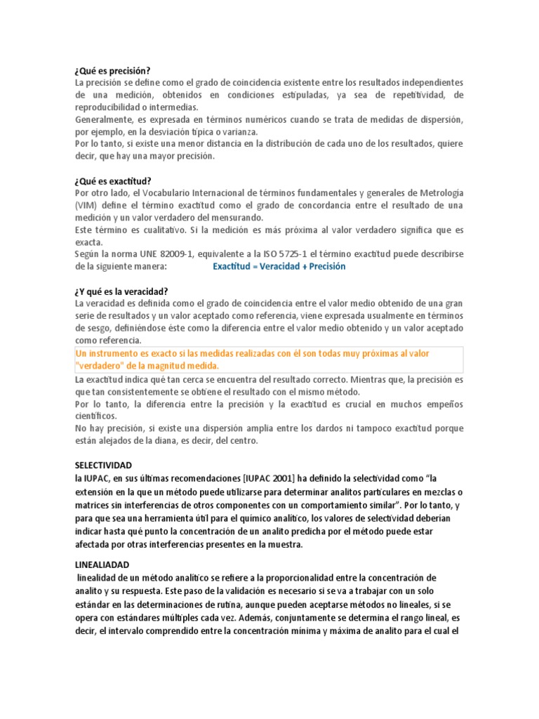 Definición y Conceptos de Precisión | PDF | Calibración | Concentración