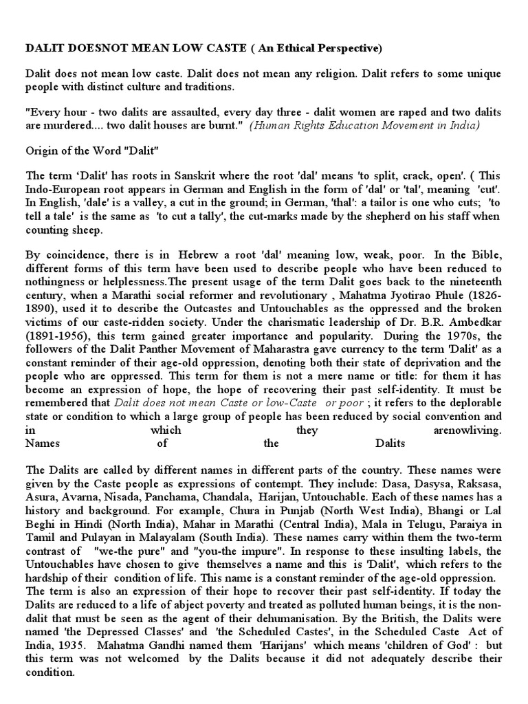 Dalit Does Not Mean Low Caste | PDF | Dalit | Caste