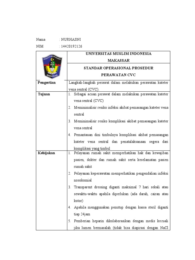 SOP Perawatan Kateter Vena Sentral | PDF