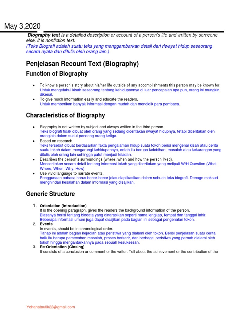 Materi Recount Biography | PDF | Kajian Bahasa Asing | Fiksi Umum