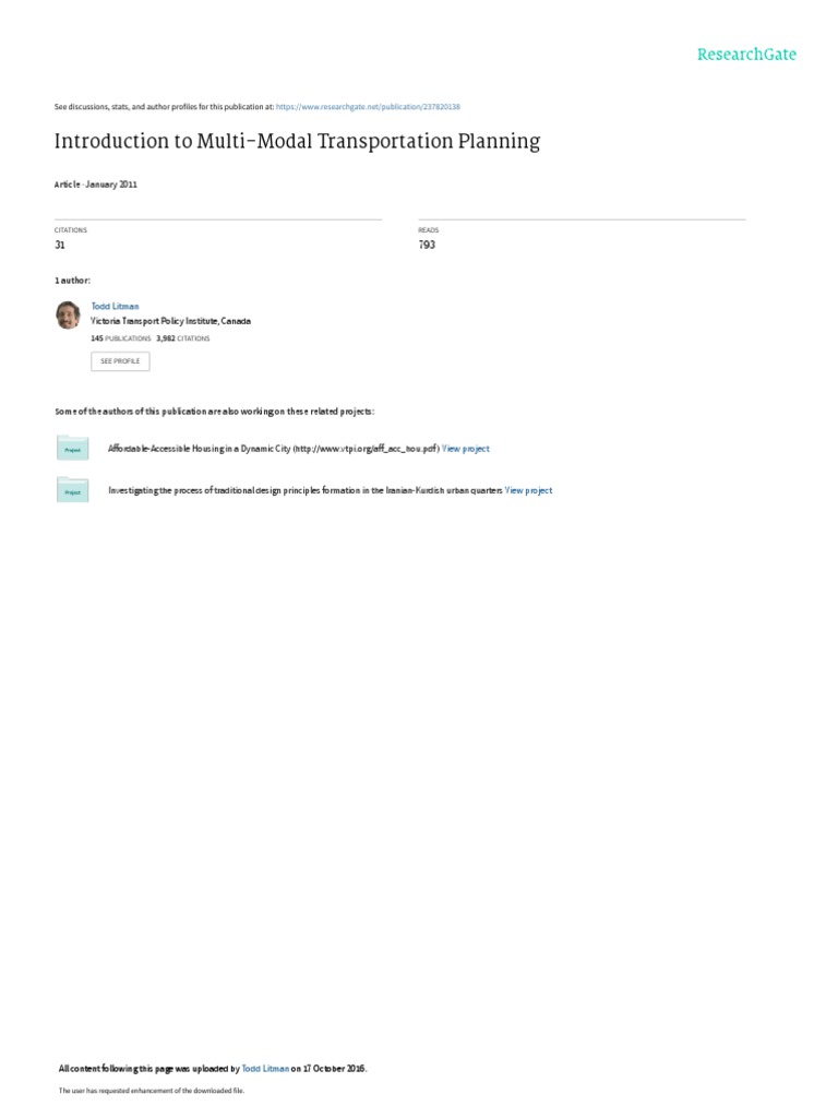 Introduction To Multi-Modal Transportation Planning: January 2011 | PDF ...