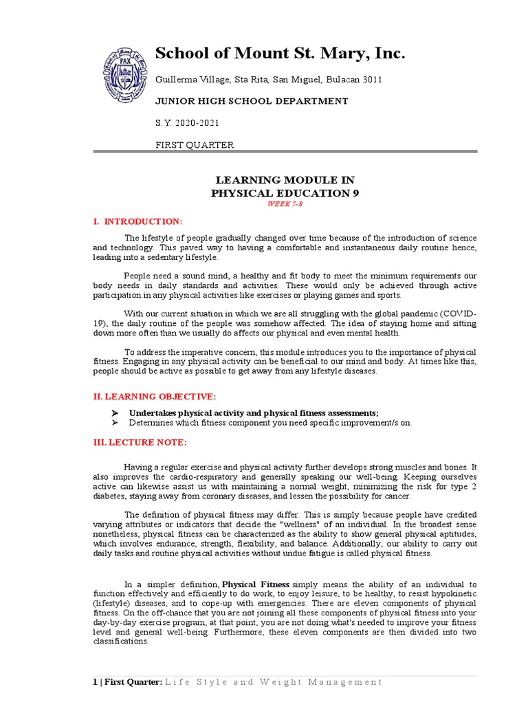 Pe9 - q1 - Mod1 - Physical Activity and Physical Fitness Assessments ...