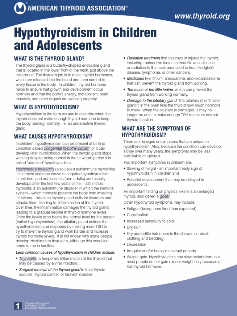 Hypothyroidism Children Adolescents Brochure PDF | PDF | Hypothyroidism ...