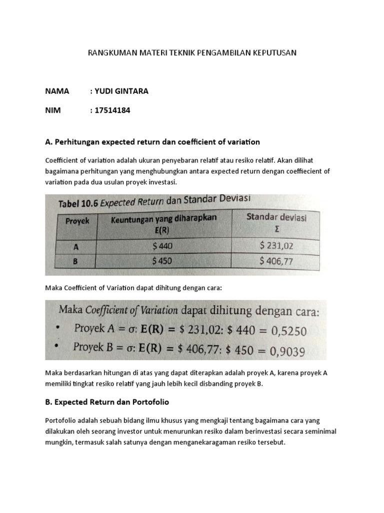Rangkuman Materi Perhitungan Expected Return Dan Coefficient of Variation | PDF