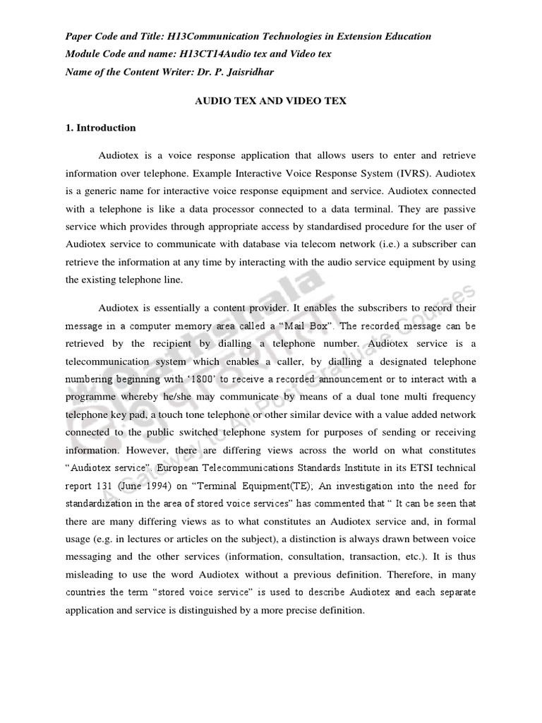 Audio Tex and Video Tex | PDF | Interactive Voice Response | Databases