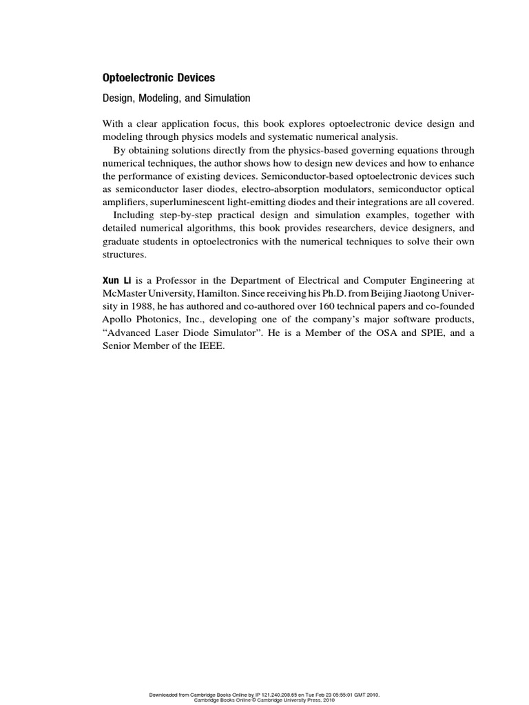 Optoelectronic Devices: Design, Modeling, and Simulation | PDF | Photonics | Electronics