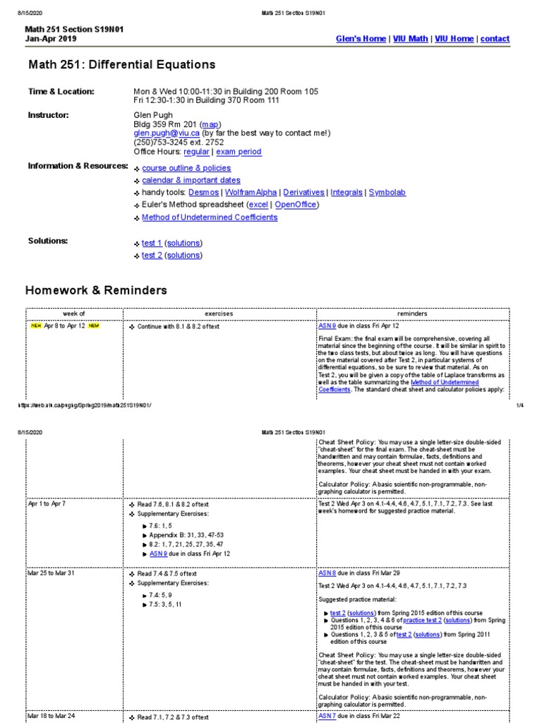 Math 251 Section S19N01 | PDF | Test (Assessment) | Mathematical Objects