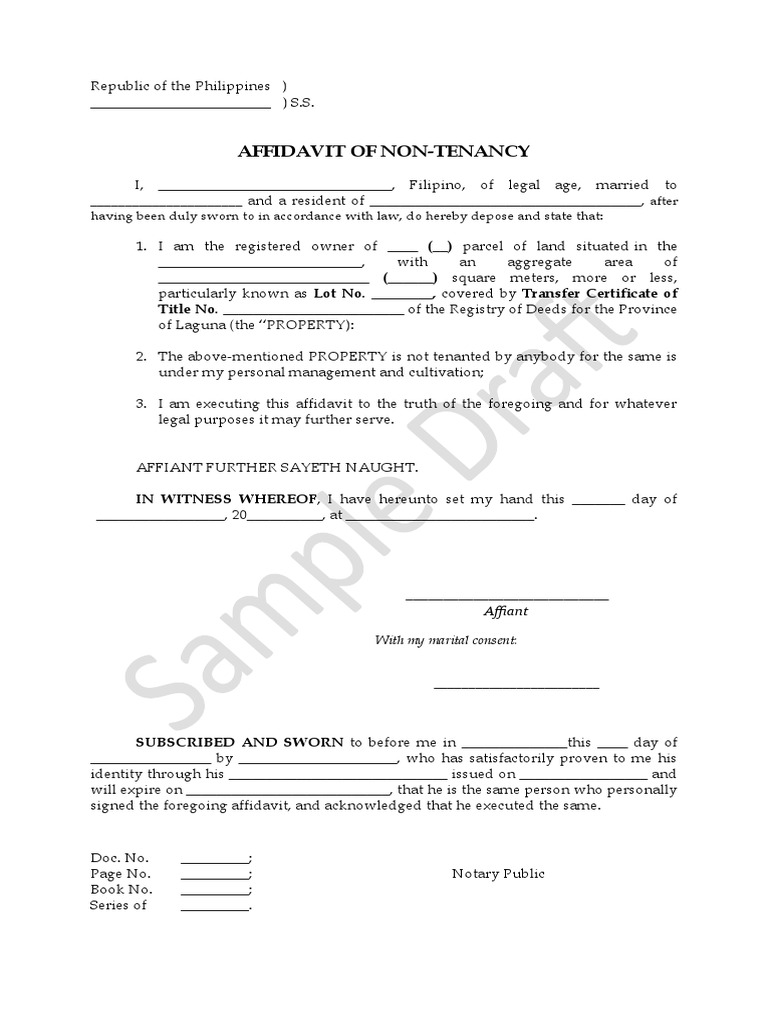 Affidavit of Non-Tenancy - Form | PDF