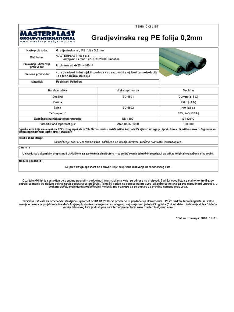 TL Gradjevinska Reg PE Folija 0 2 PDF | PDF