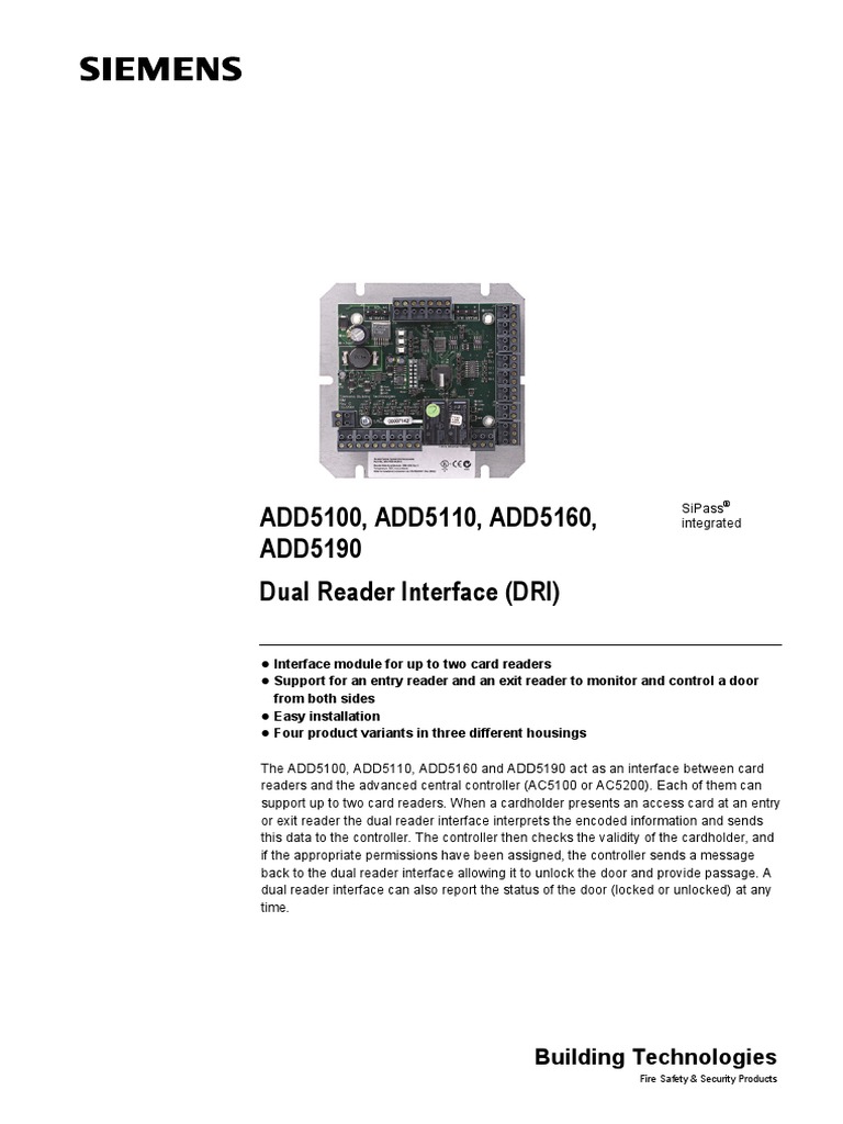 ADD5100 Dual Reader Interface | PDF | Security Alarm | Electronics