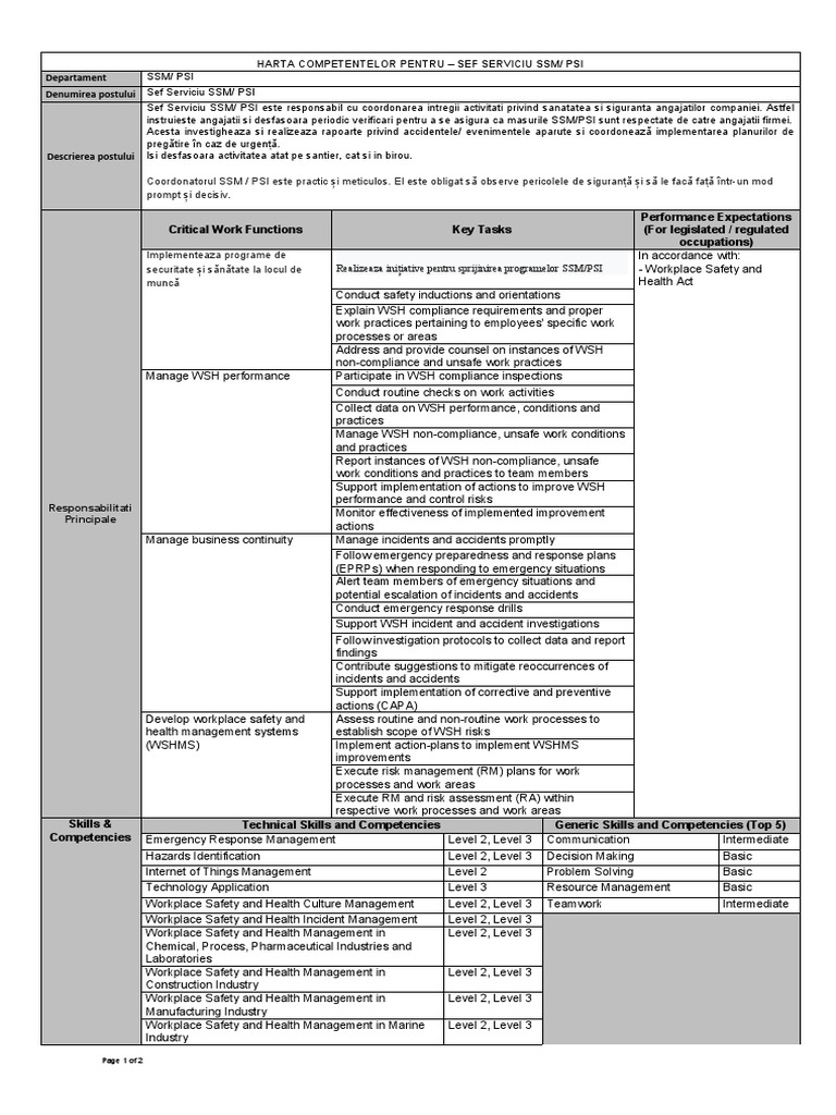Critical Work Functions Key Tasks Performance Expectations (For ...