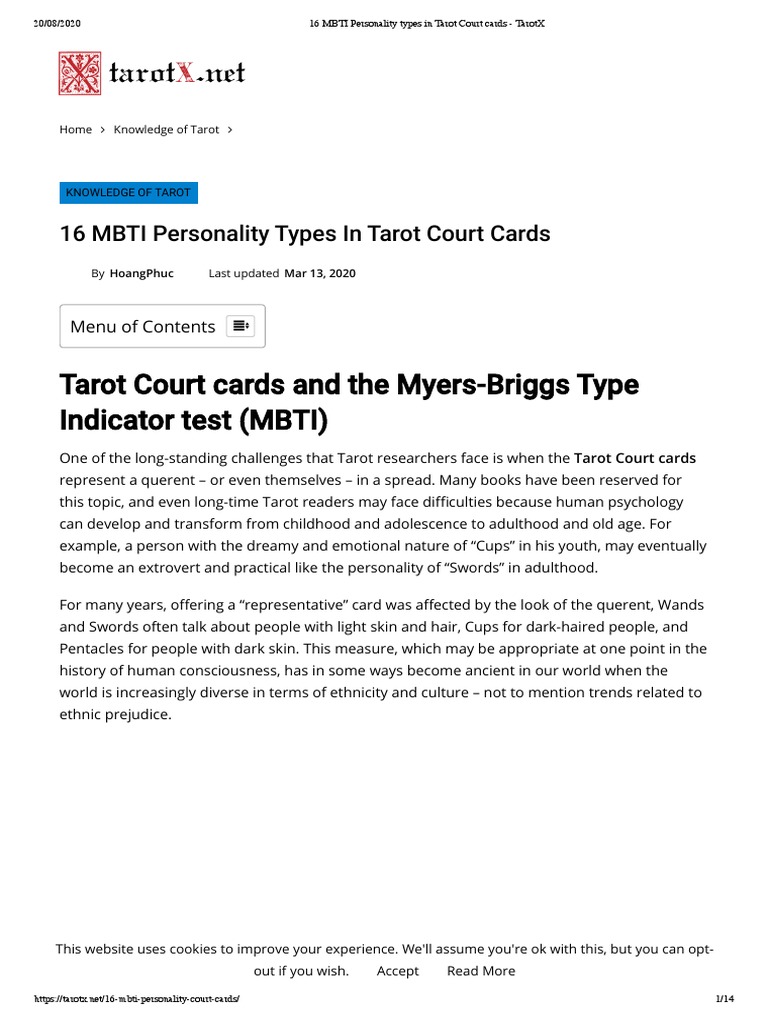 16 MBTI Personality Types in Tarot Court Cards - TarotX | PDF ...