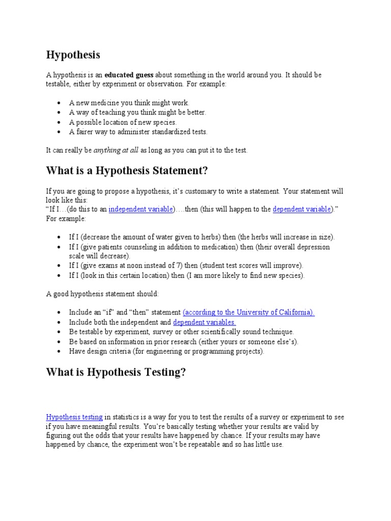Hypothesis: Independent Variable Dependent Variable | PDF | Hypothesis ...