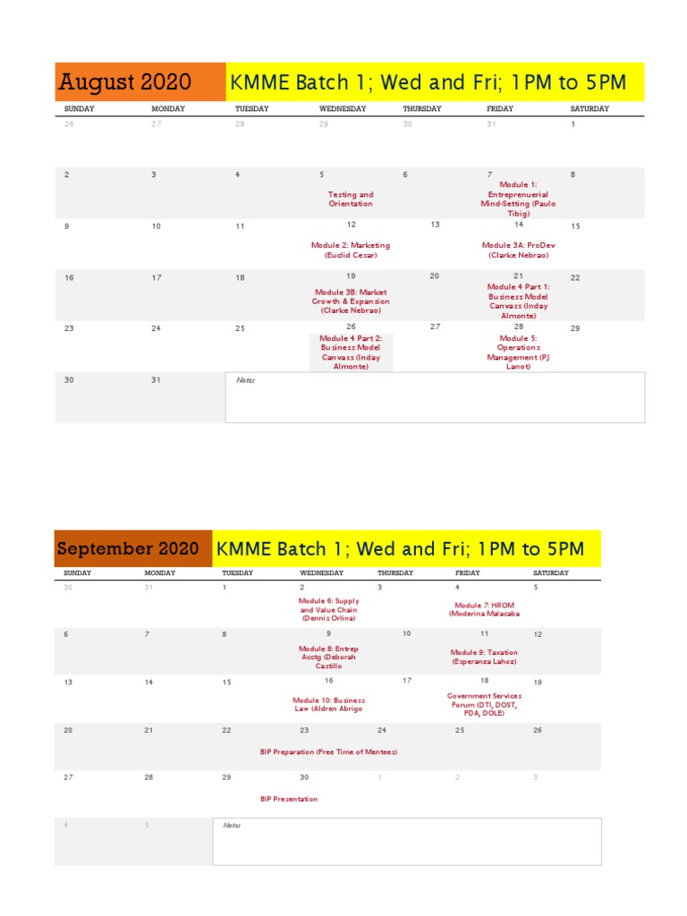 Schedule and Modules for the KMME Batches 1 and 2 Training Program ...