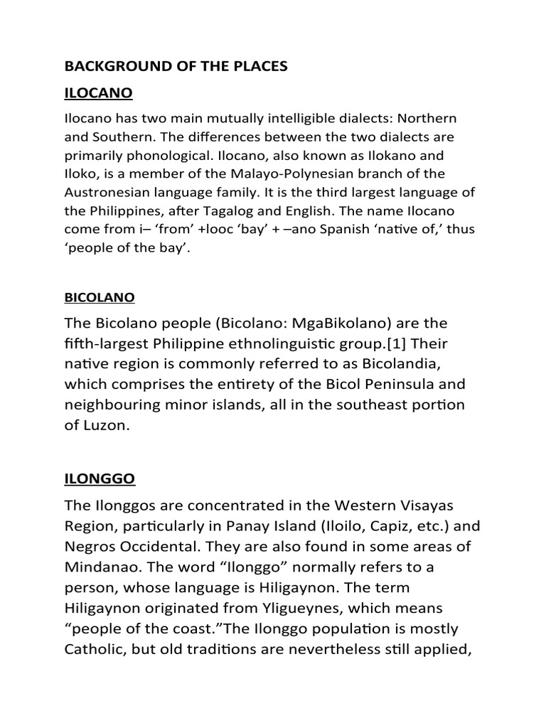Background of The Places Ilocano: Bicolano | PDF | Philippines