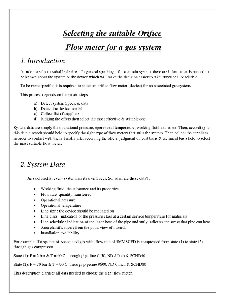 Selecting a Suitable Orifice Flow Meter for an Associated Gas System: A ...