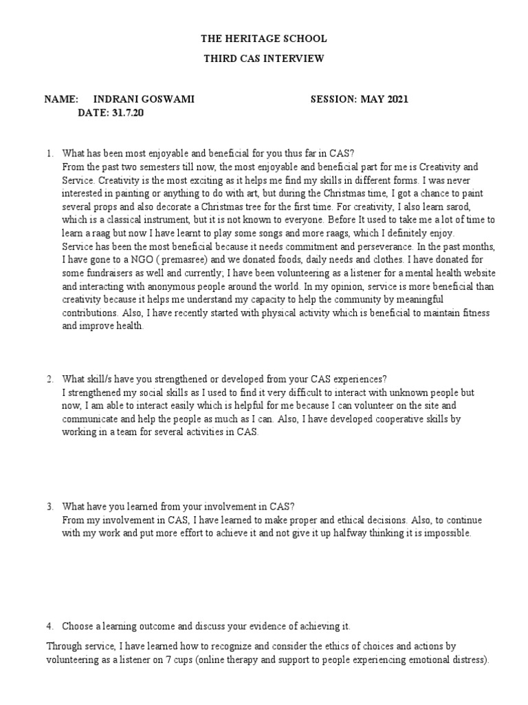 CAS 3 Interview - Docx (Session May 2021) | PDF | Behavioural Sciences ...