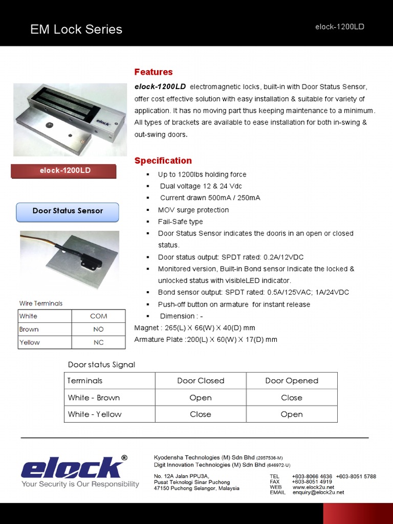 EM Lock Series: Features | PDF | Door | Electrical Equipment