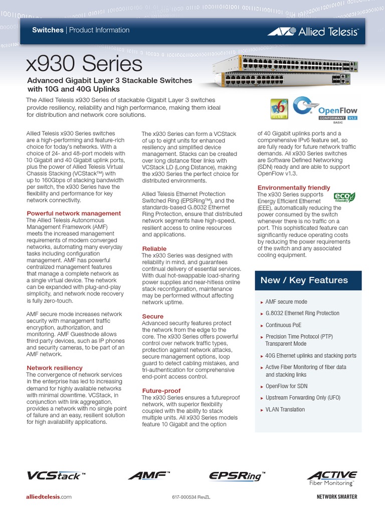 x930 Series: Advanced Gigabit Layer 3 Stackable Switches With 10G and ...