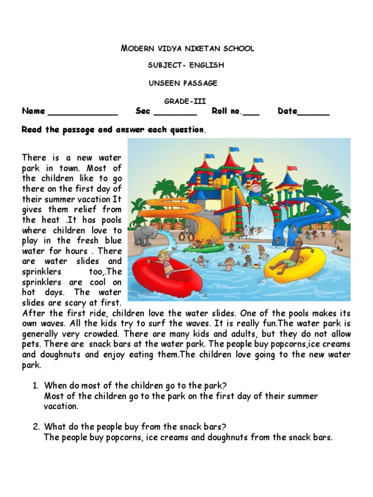 Unseen Passage 100 English Unseen Passages For Class 5 CBSE By