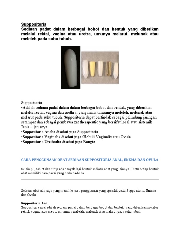 CARA PENGGUNAAN SEDIAAN SUPPOSITORIA, ENEMA, DAN OVULA | PDF