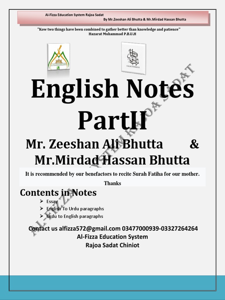 2nd Year English Notes 2020 2nd Part | PDF | Muhammad Ali Jinnah
