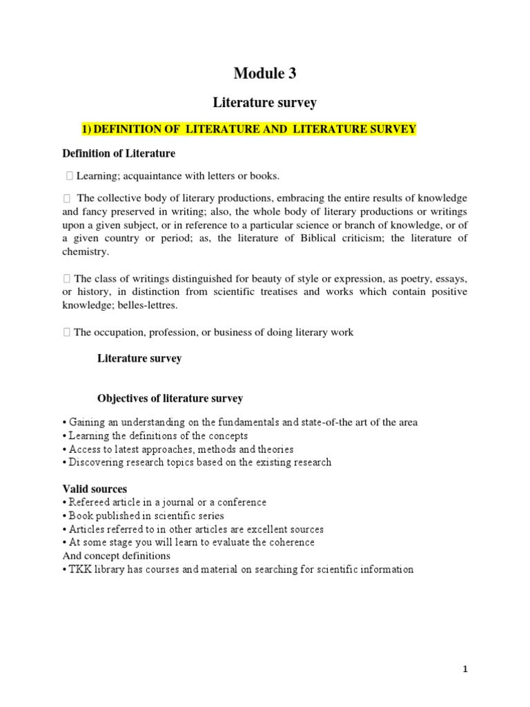 Literature Survey Guide & Objectives | PDF | Primary Sources | Statistics