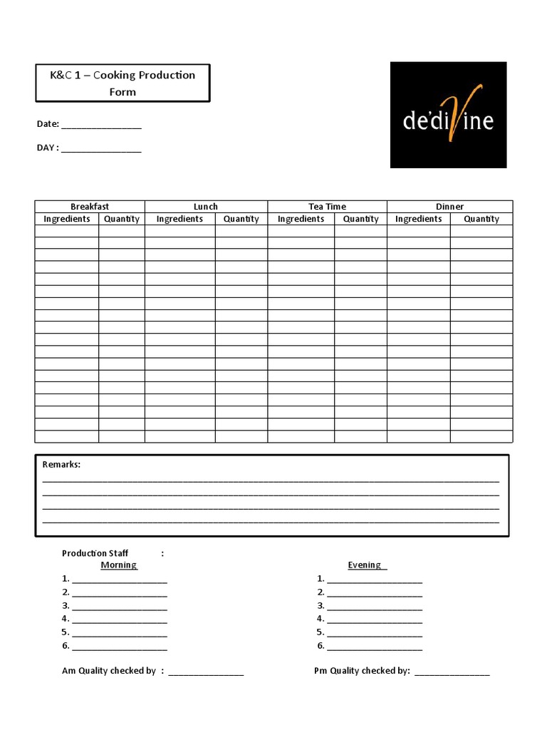 K&C 1 - Cooking Production Form | PDF