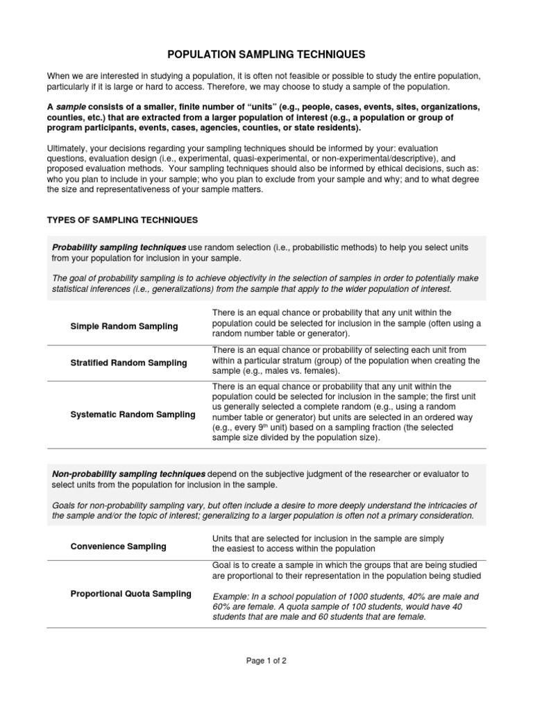 Population Sampling Techniques Explained | PDF | Sampling (Statistics ...