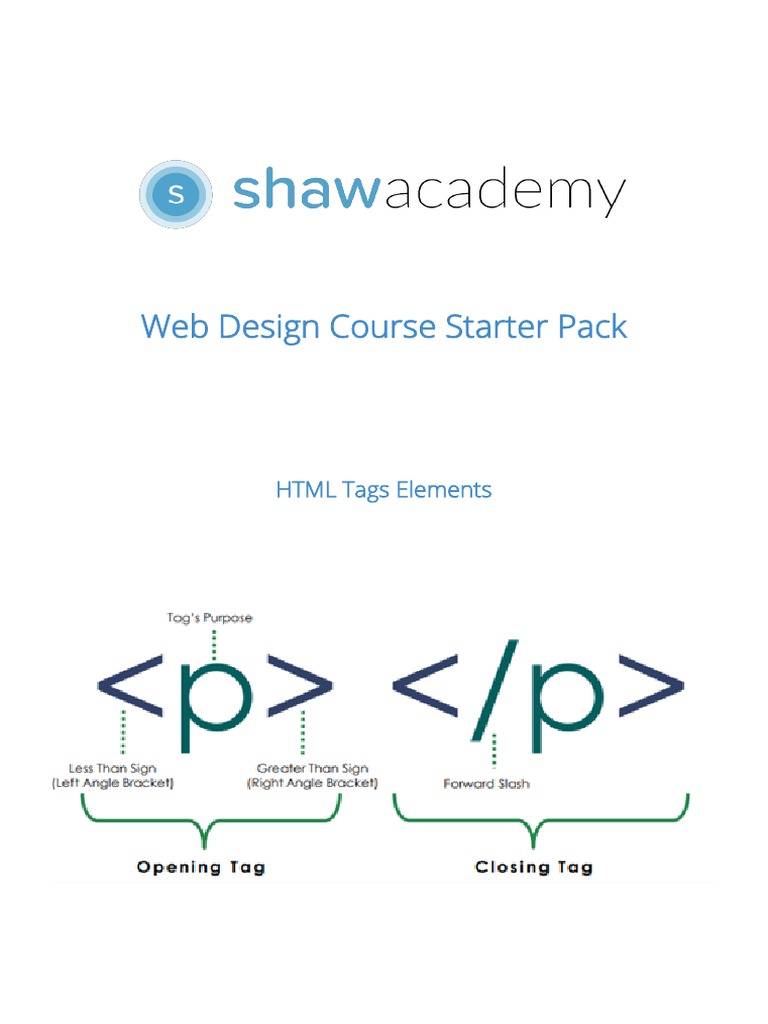 Web Design Course Starter Pack: HTML Tags Elements | Download Free PDF ...