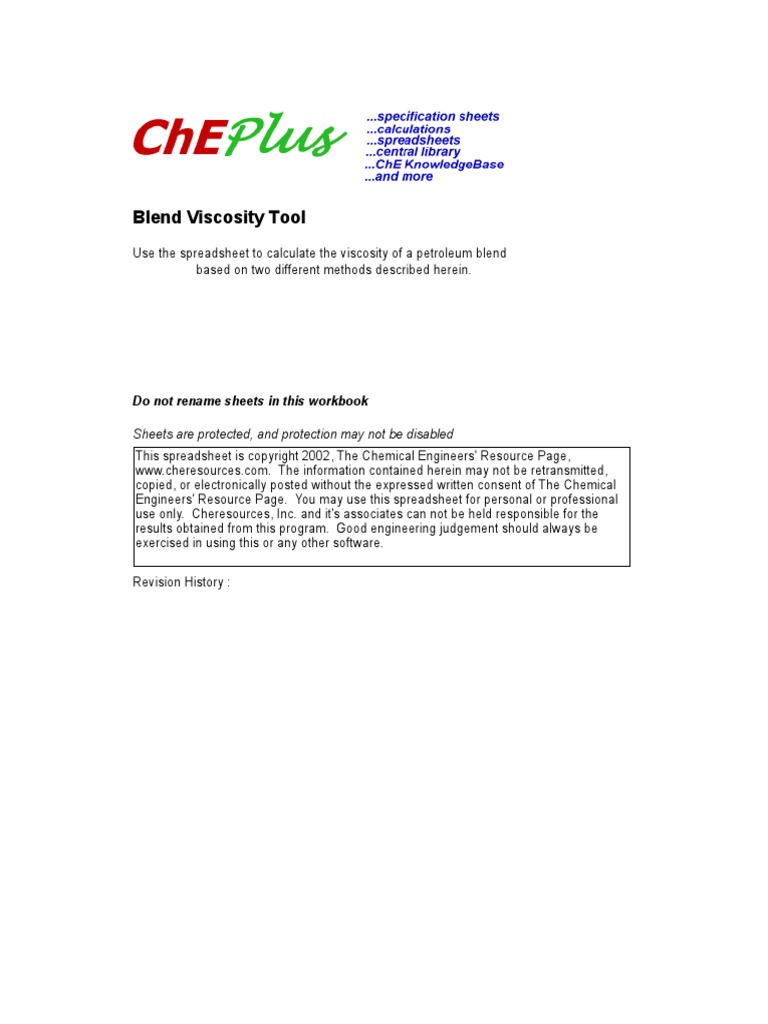 Spread Sheet For Viscosity of Petroleum Blend | PDF | Viscosity | Liquids