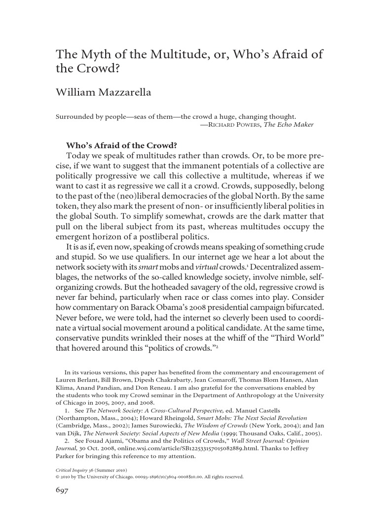 The Myth of The Multitude, Or, Who's Afraid of The Crowd?: William ...
