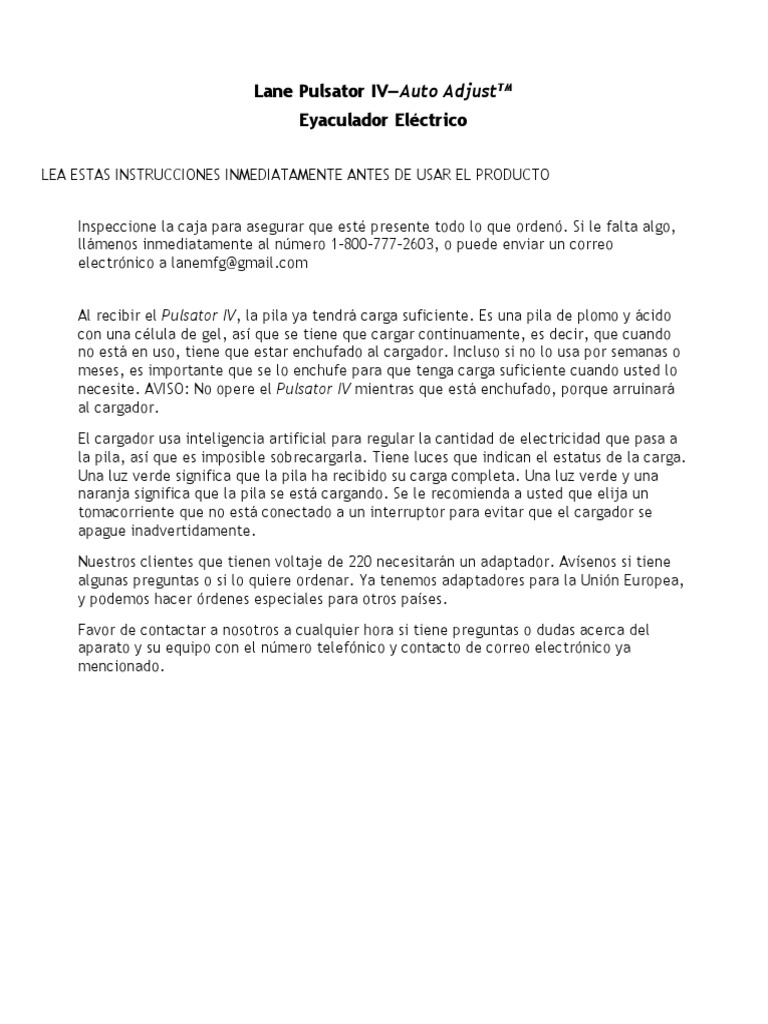 Instrucciones del Eyaculador Eléctrico Pulsator IV | PDF | Recto ...