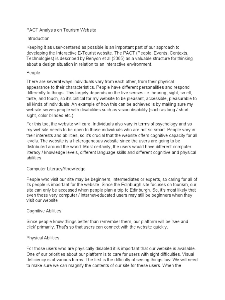 PACT Analysis for E-Tourist Website | PDF | Visual Impairment ...