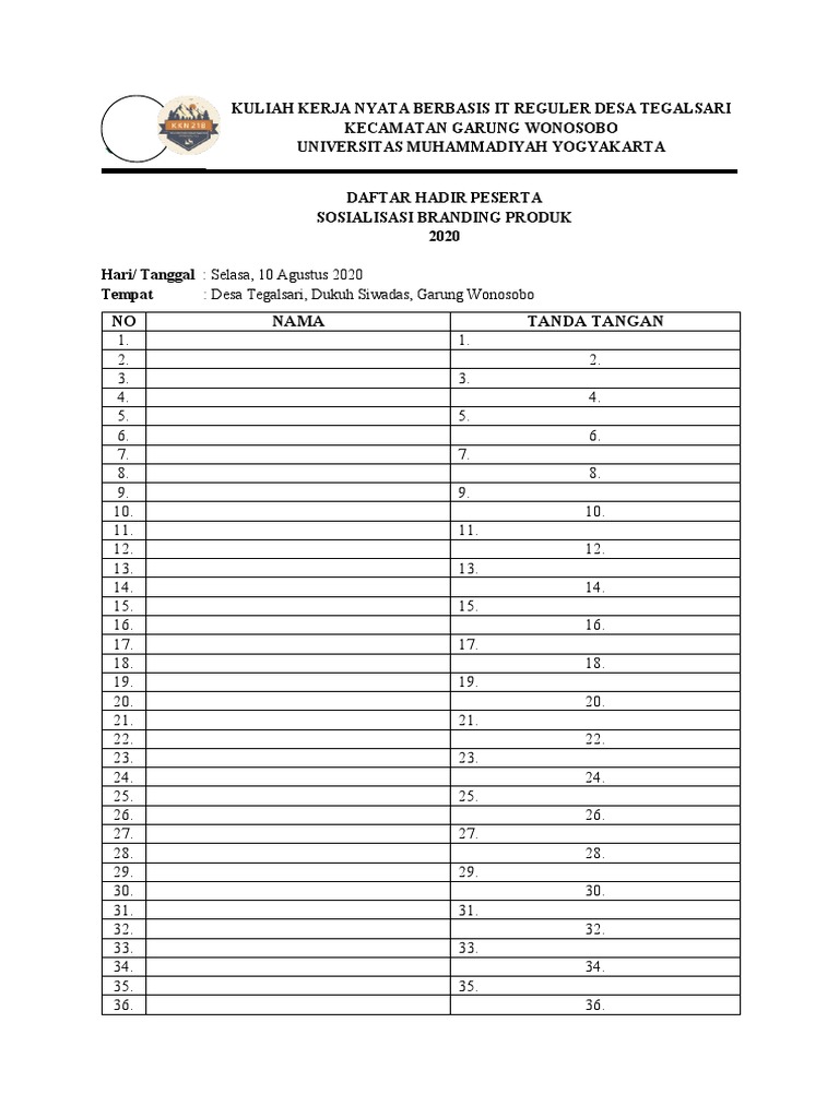 KKN Daftar Hadir Peserta | PDF
