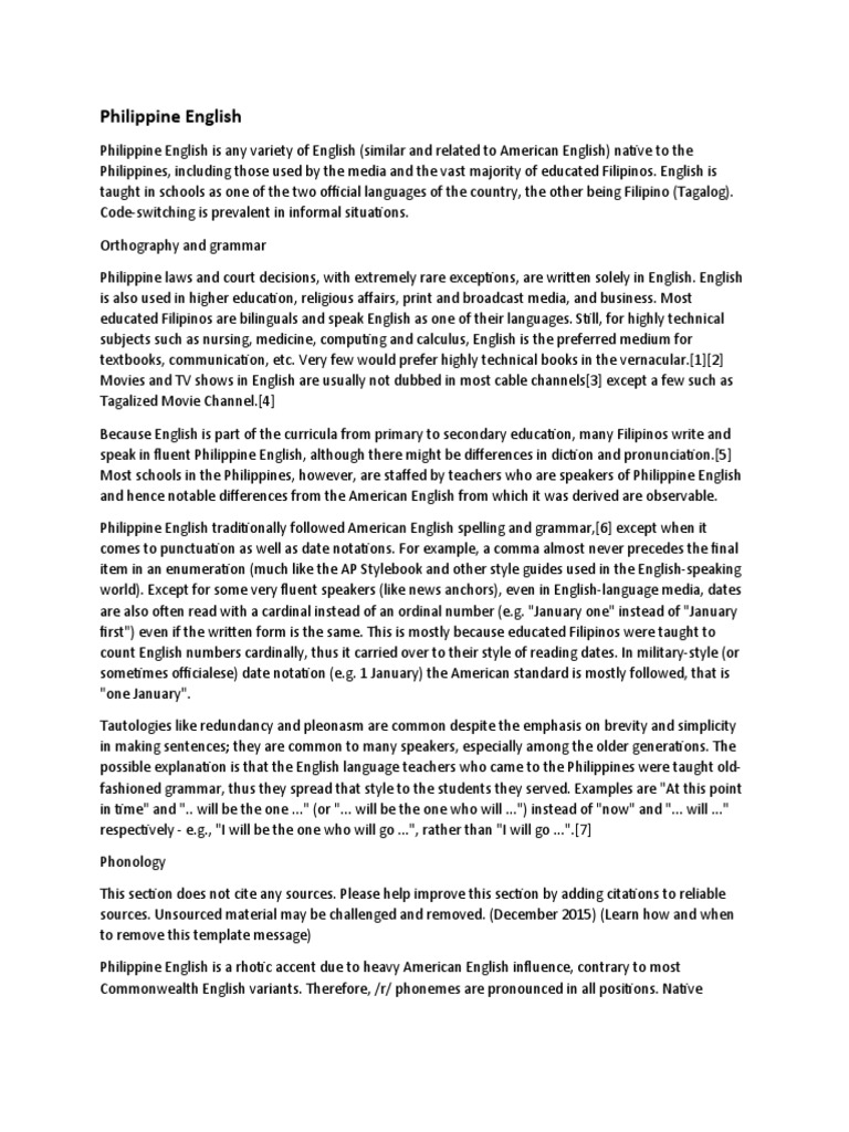 An Overview of Philippine English: Variations in Pronunciation, Grammar ...