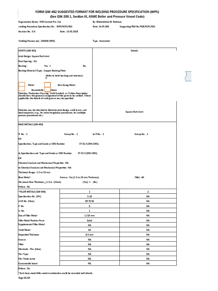 Form Qw-482 Suggested Format For Welding Procedure Specification (WPS ...