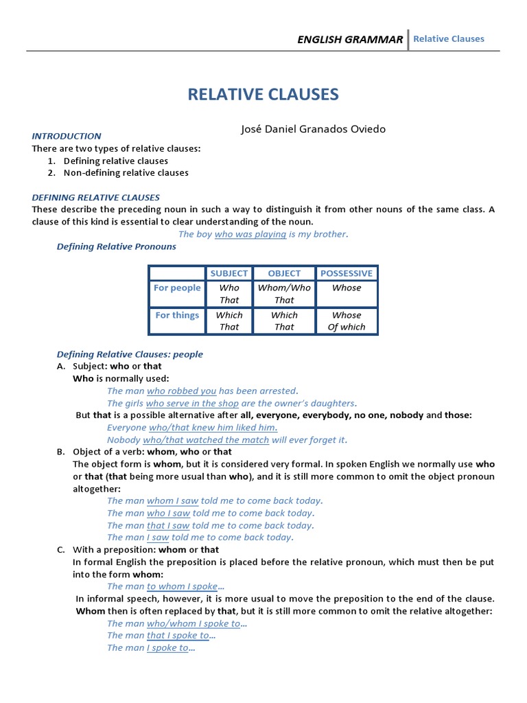 Relative Clauses: English Grammar | PDF | Noun | Linguistics