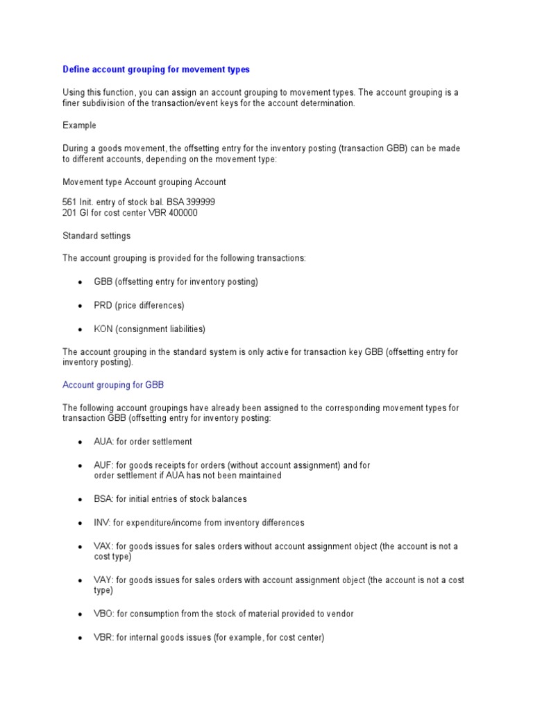 Define Account Grouping For Movement Types | PDF | Receipt | Inventory