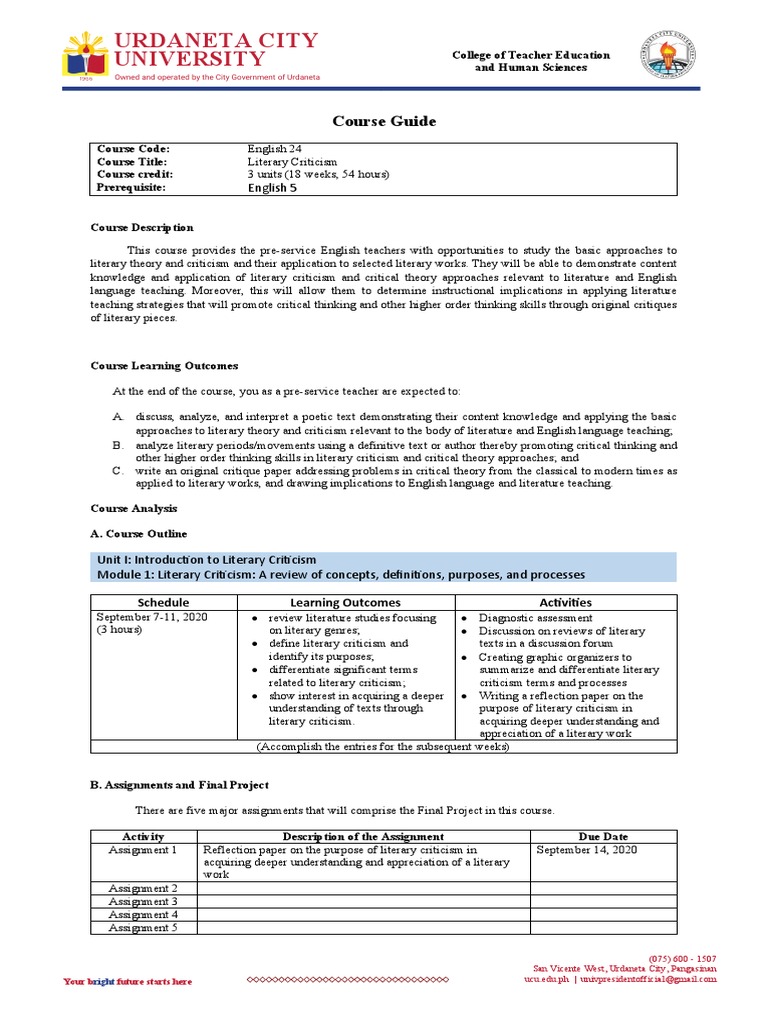 University Urdaneta City: Course Guide | PDF | English Studies ...
