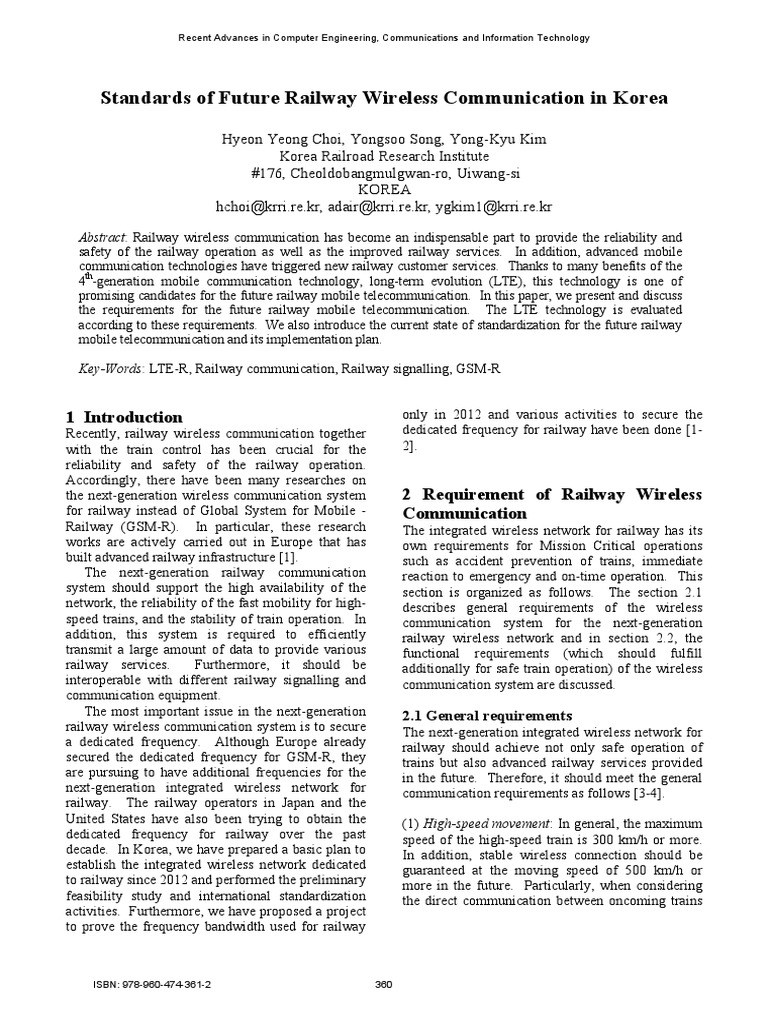 Standards of Future Railway Wireless Communication in Korea-Good ...