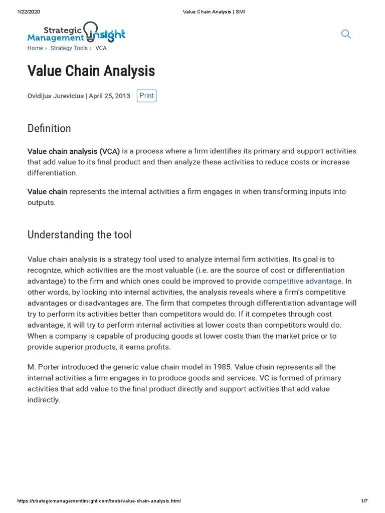 Value Chain Analysis: de Nition | PDF | Value Chain | Competitive Advantage