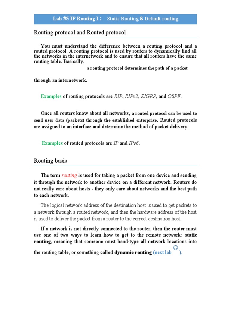 Routing Protocol and Routed Protocol: Lab #5 IP Routing I | PDF | Router (Computing) | Routing