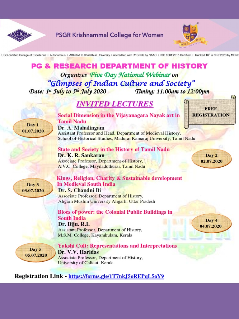 HISTORY - PSGRKCW Webinar Invitation | PDF | Tamil Nadu | South India