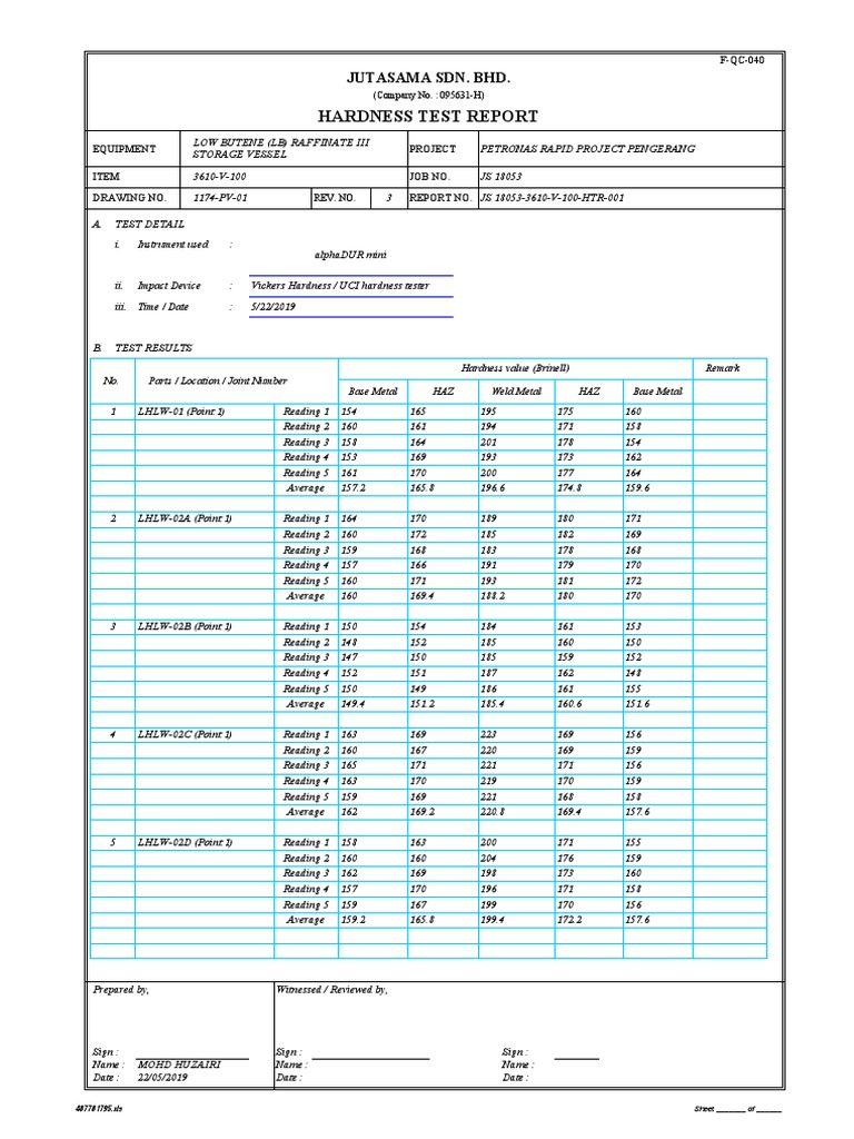 Hardness Test Report for PETRONAS Project | PDF | Hardness | Welding