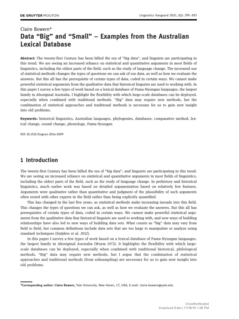(Linguistics Vanguard) Data "Big" and "Small" - Examples From The ...